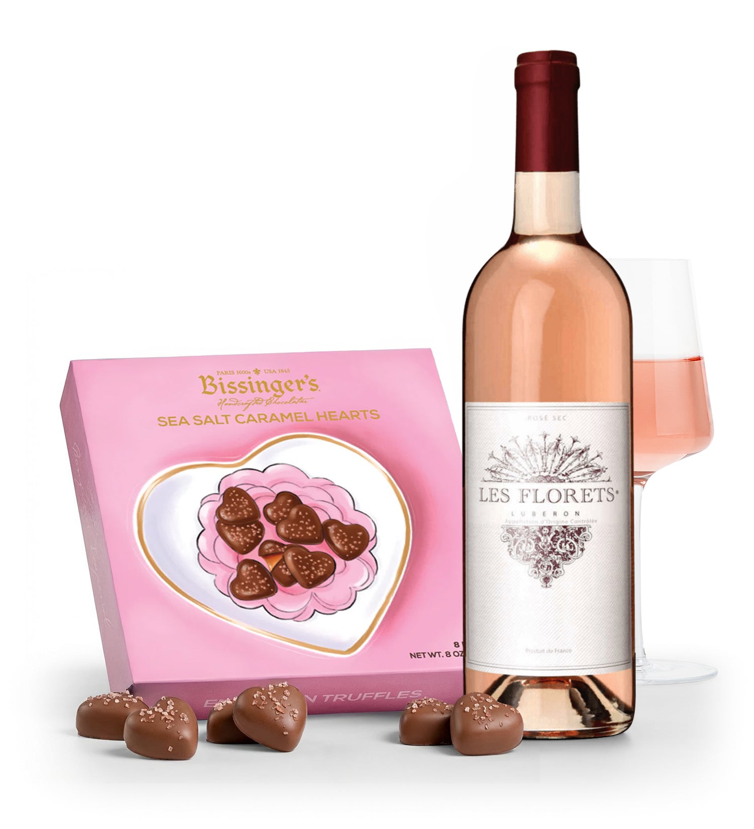 Les Florets Rosé and Bissinger's Sea Salt Caramel Hearts – GiftTree
